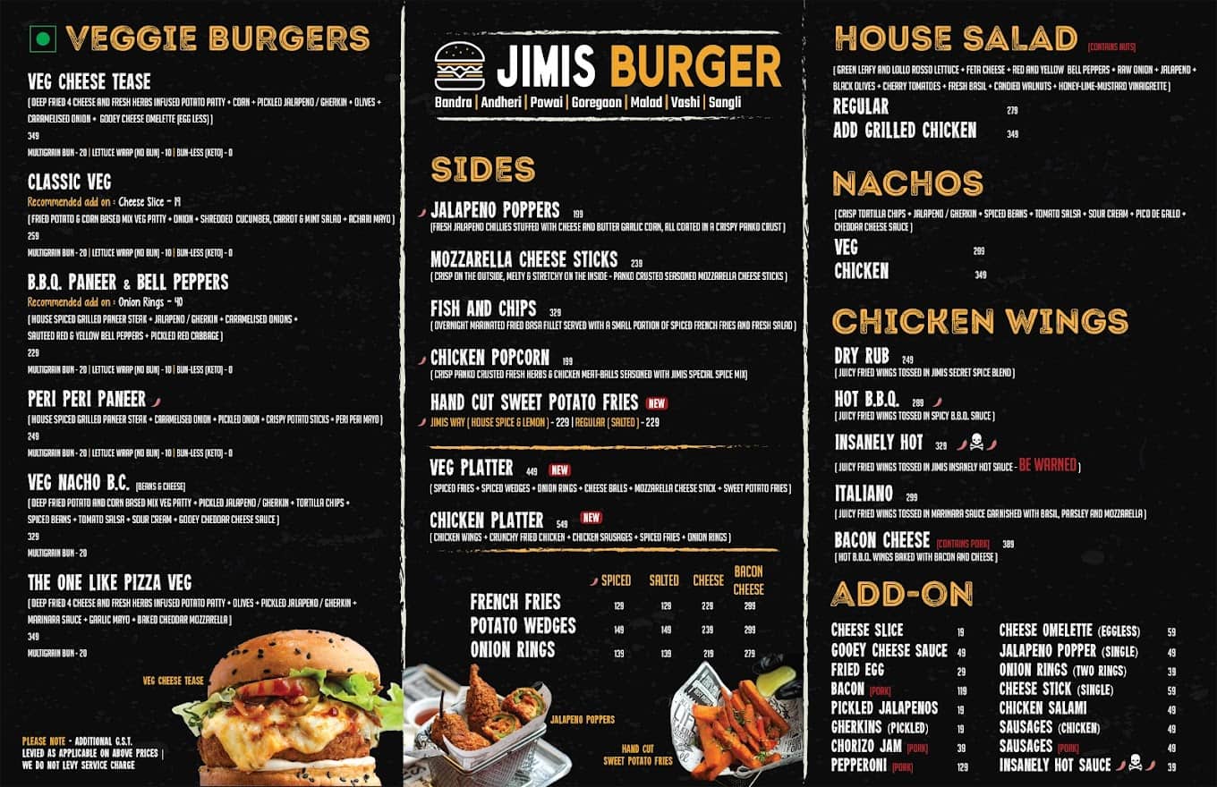 Menu of Jimis Burger, Hiranandani Estate, Thane West, Thane