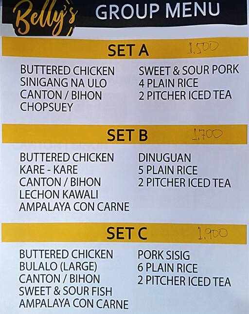Carta de Belly's Restaurant, Laurel, 3WXF+WC5