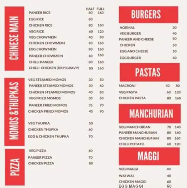 Menu at King's Bakery, Lucknow