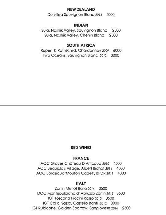 Menu at Baluchi – A Pan Indian Destination, Jaipur