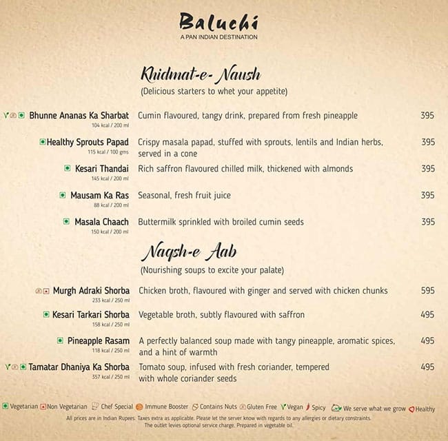 Menu of Baluchi - The Lalit Jaipur, Malviya Nagar, Jaipur
