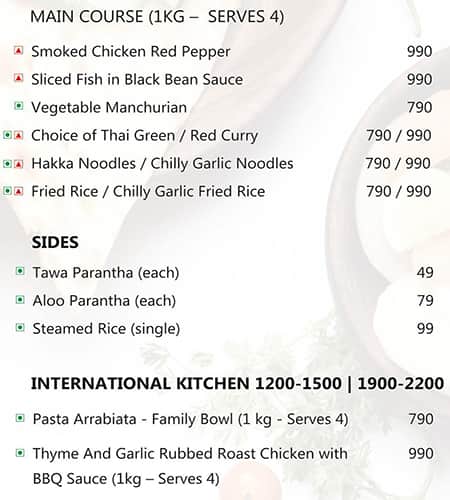 Menu at Baluchi – A Pan Indian Destination, Jaipur