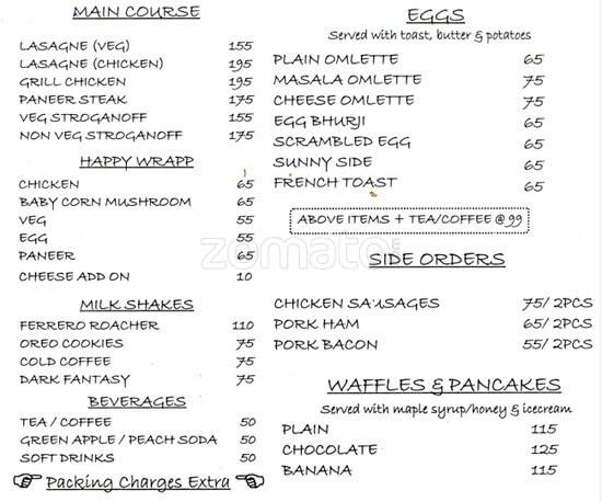 Menu at Happy Belly, Pune