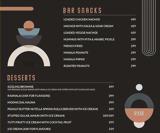 Menu at RAIR, Air Bar & Lounge - The Cove, Panchkula