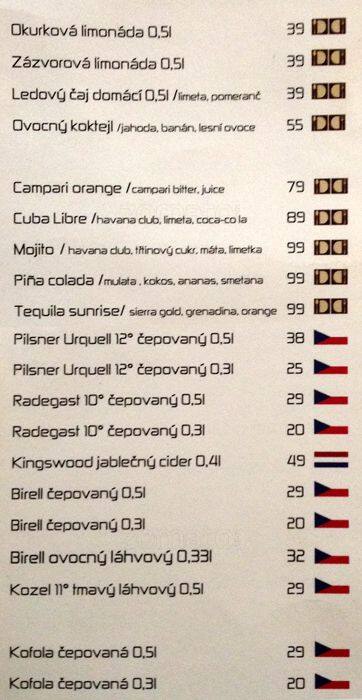 Menu at Stereo Restaurant, Prague