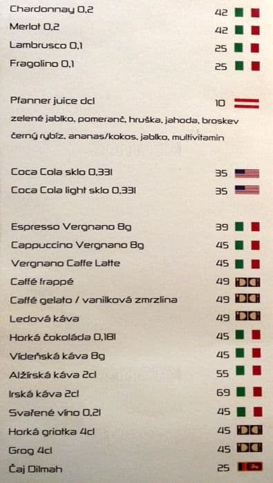 Menu at Stereo Restaurant, Prague
