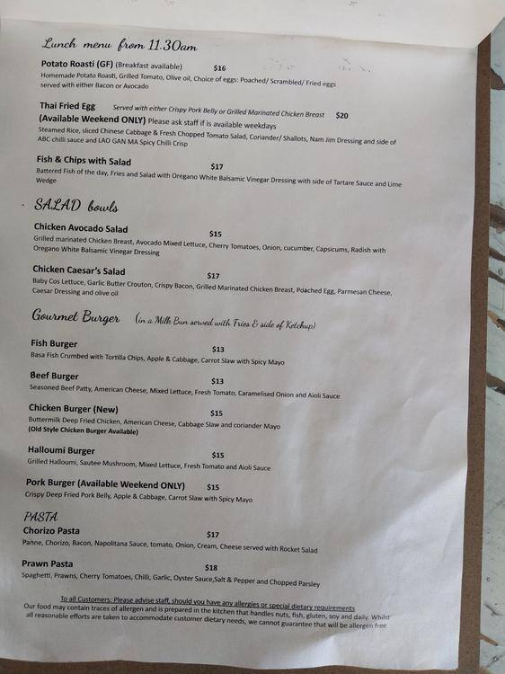 Menu at Runcible Spoon restaurant, Camperdown