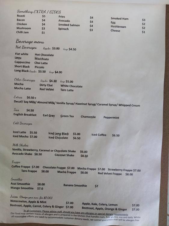 Menu at Runcible Spoon restaurant, Camperdown
