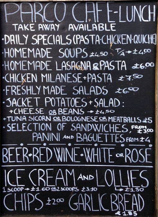 Menu at Parco Cafe, London