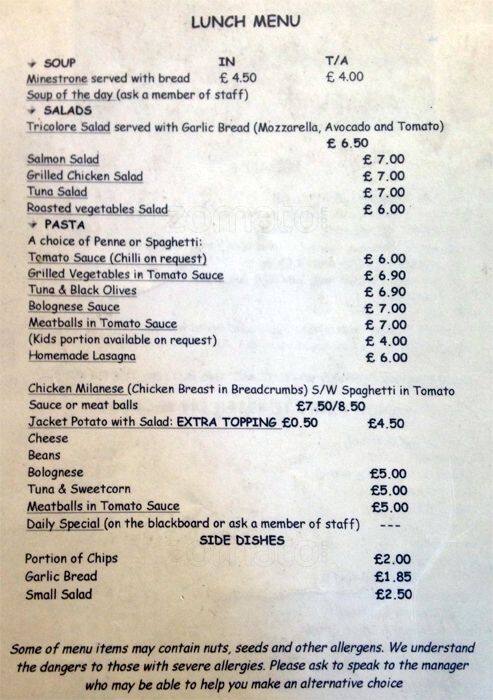 Menu at Parco Cafe, London