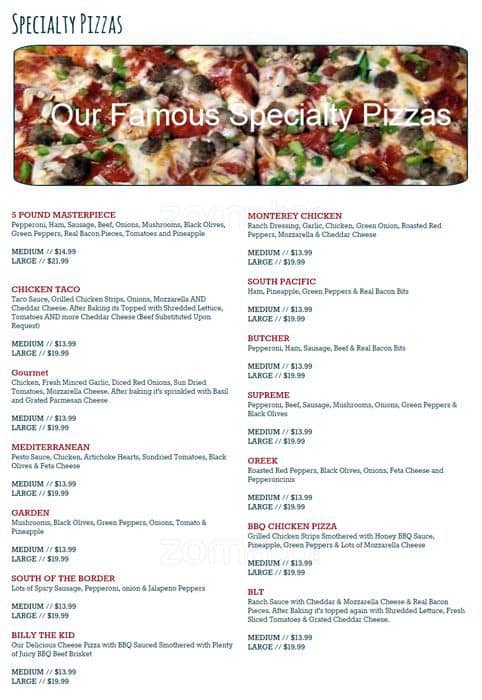 Menu at Pizza Gallery pizzeria, Burien