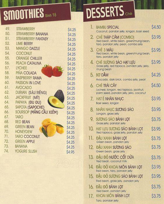 Menu at BAMBU pub & bar, Houston, 13411 TX-249