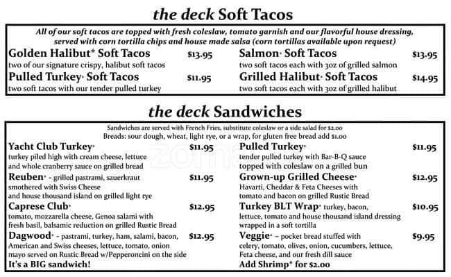 Menu at The Deck pub & bar, Portland, 2915 NE Marine Dr