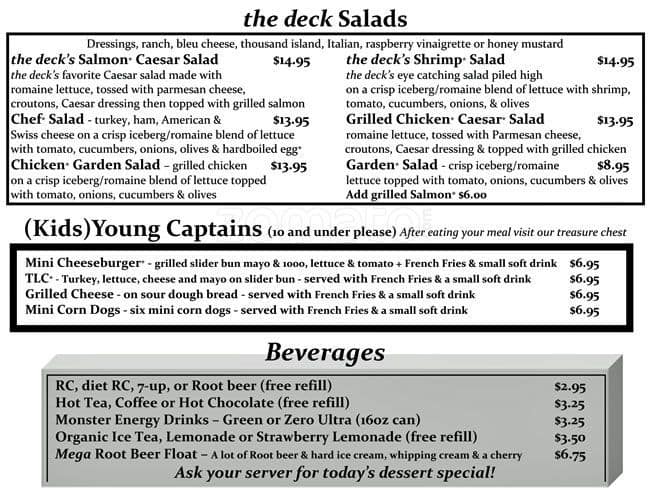 Menu at The Deck pub & bar, Portland, 2915 NE Marine Dr