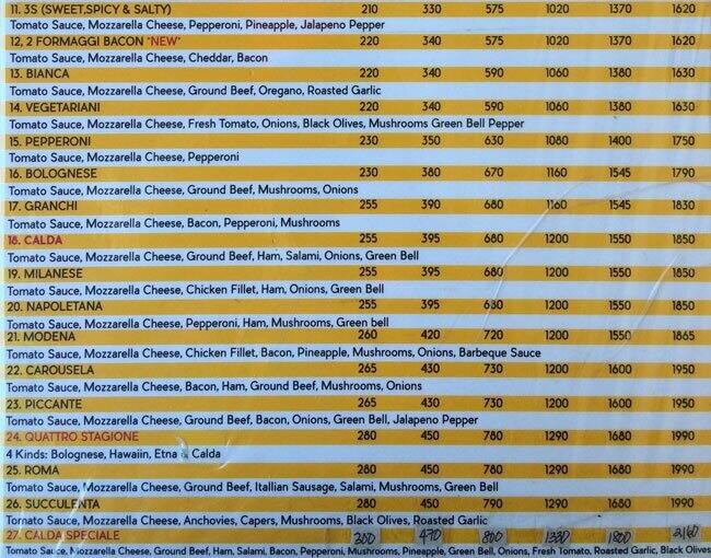 Menu at Calda Pizza restaurant, Talisay City, South Central Square