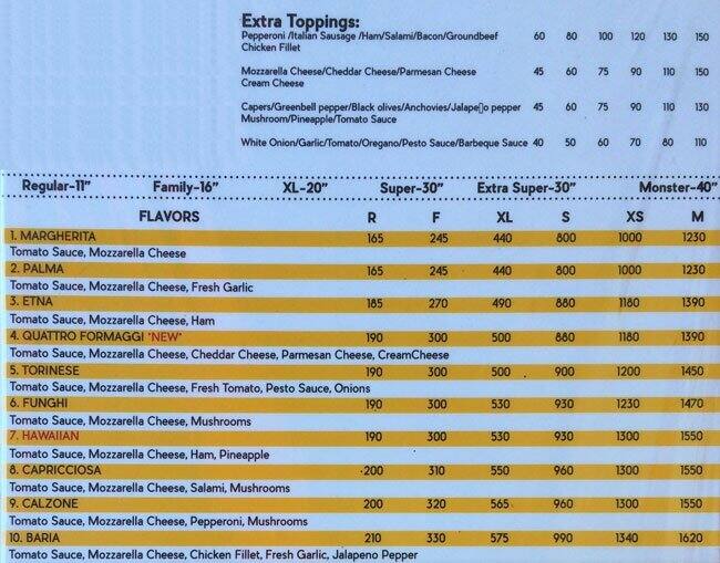 Menu at Calda Pizza restaurant, Talisay City, South Central Square