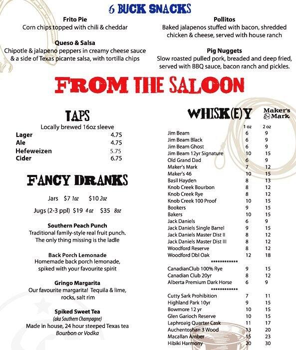 Menu at Dixie's BBQ, Vancouver