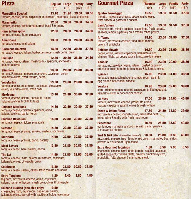 Menu at Marcellina Pizzeria Restaurant, Semaphore, 47 Semaphore Rd