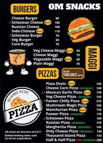 Menu of Om Snacks, Chakala, Mumbai
