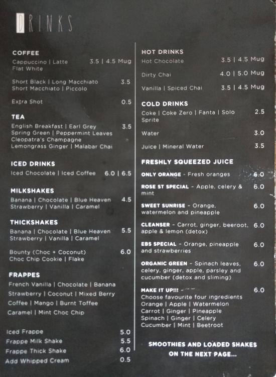 Menu at Benny & Me cafe, Essendon