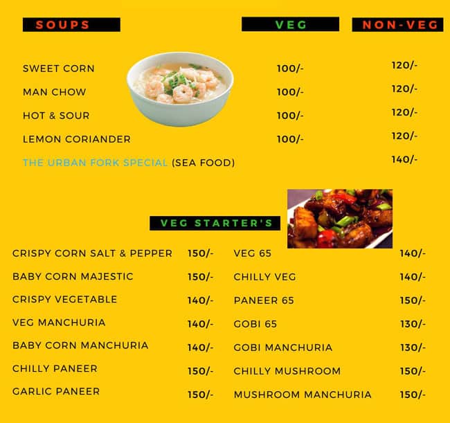 Menu at The urban fork, Hyderabad