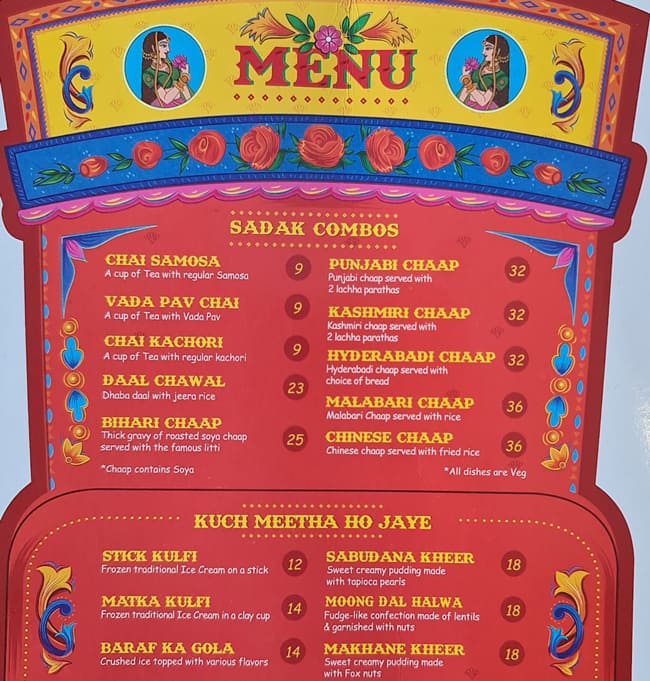 Menu at Sadak Chaap Restaurant, Dubai, Shop# 26 - 27 - 28 4B St