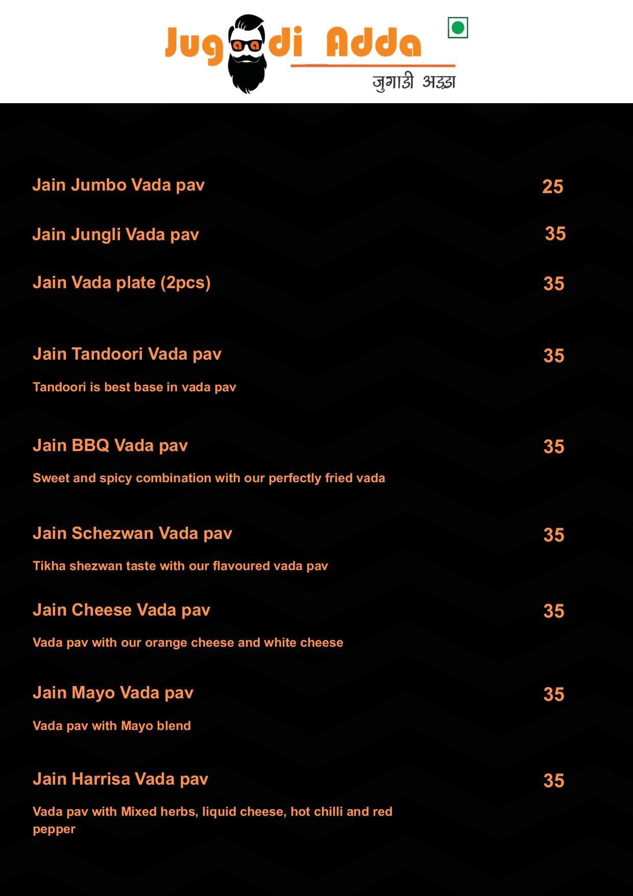 Menu at Jugaadi Adda Nizampura, Vadodara