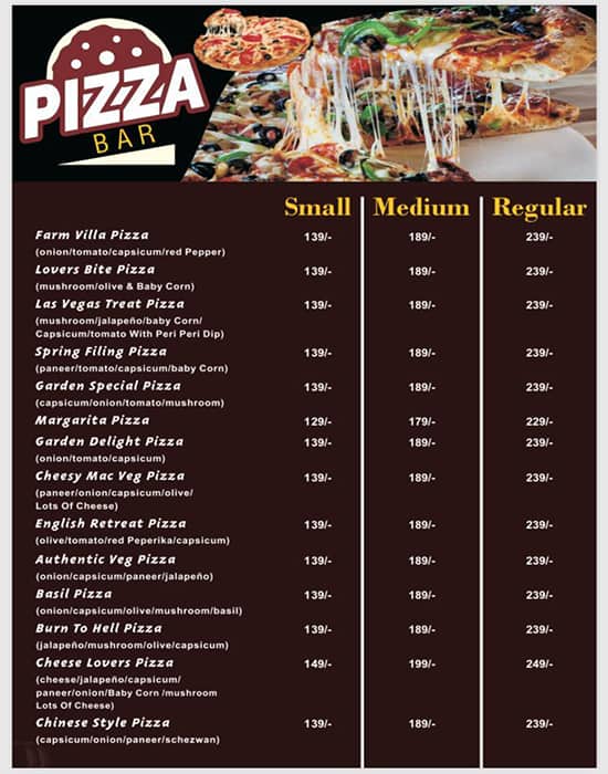 Menu of Pizza Bar, Naupada, Thane West, Thane
