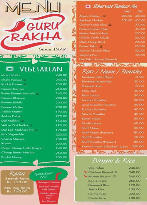 Menu of Guru Rakha - A unit of Karampura, Vikaspuri, New Delhi