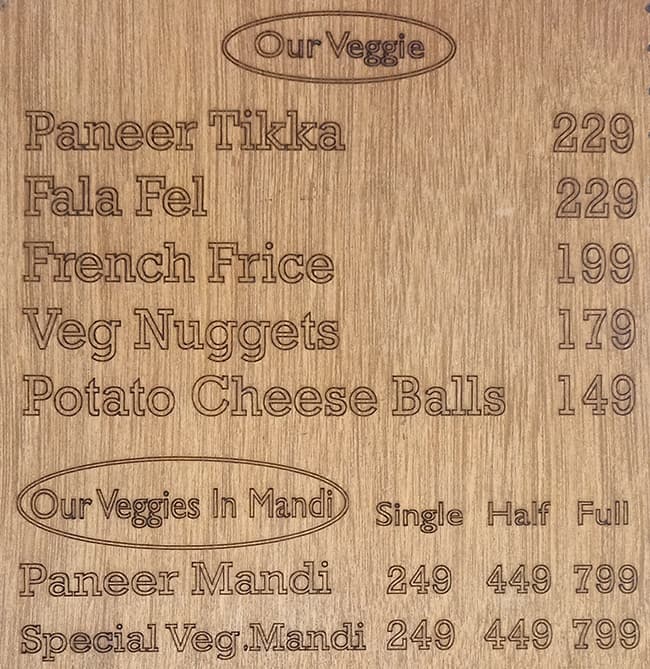 Menu of Mandi Croods, Gurunanak Colony, Vijayawada