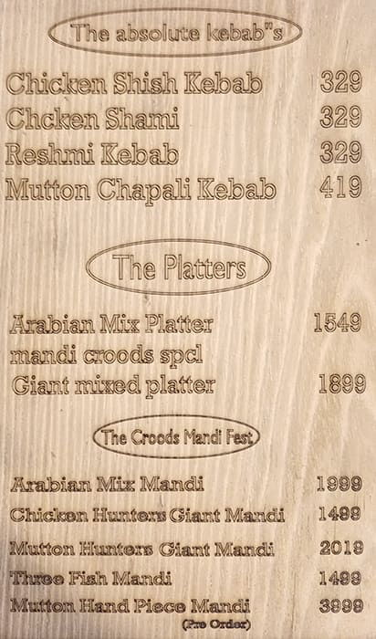 Menu at Mandi croods Vijayawada, Vijayawada