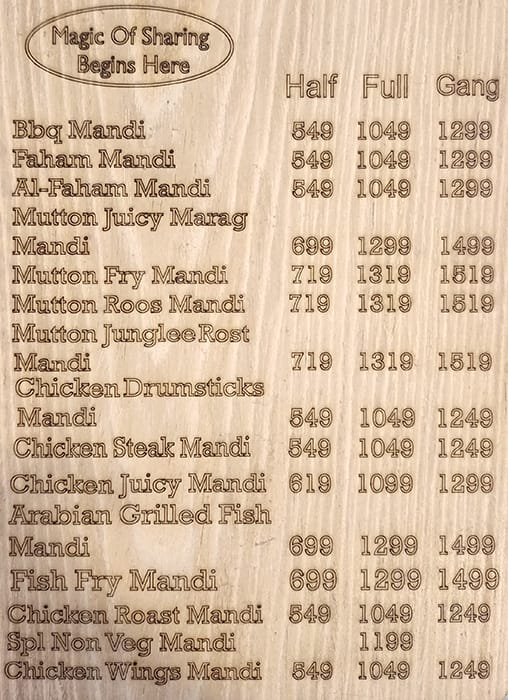 Menu at Mandi croods Vijayawada, Vijayawada