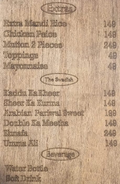 Menu at Mandi croods Vijayawada, Vijayawada