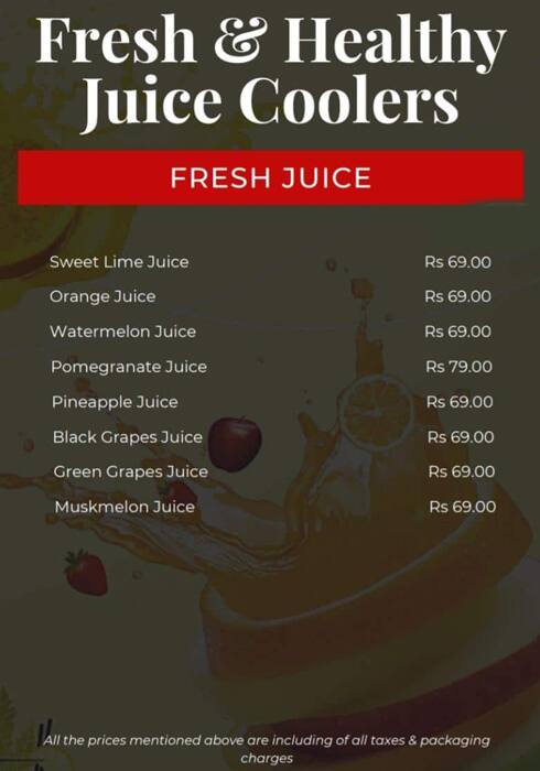 Menu of Fresh & Healthy Juice Coolers, Besant Nagar, Chennai