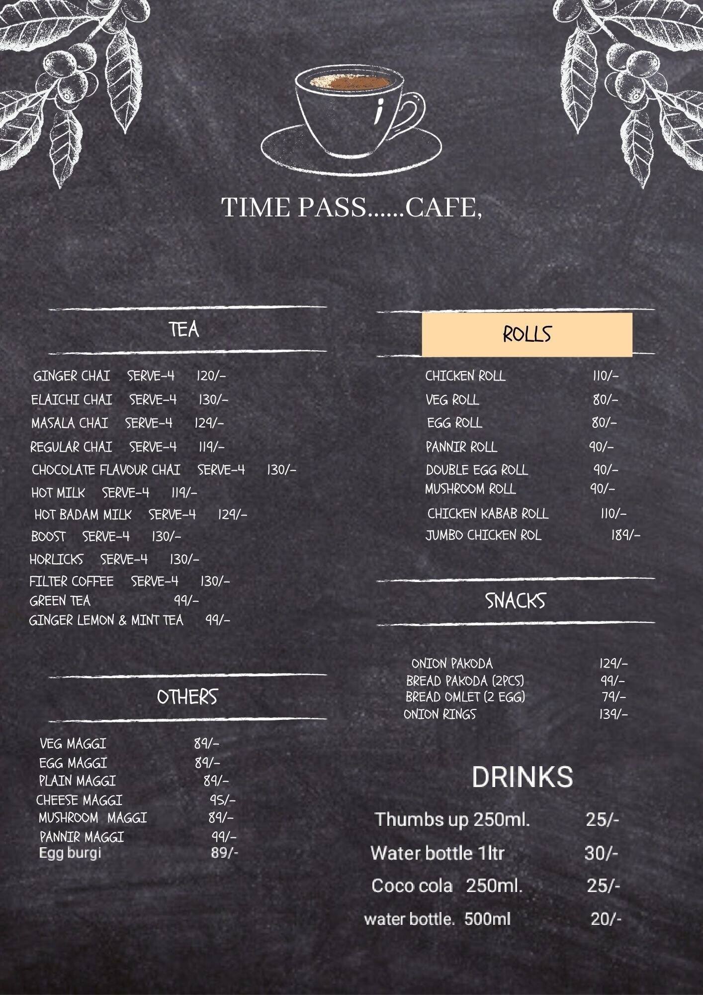 Menu of Time Pass Cafe, Marathahalli, Bangalore