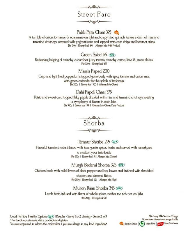 Menu of Punjab Grill, Sector 67, Mohali