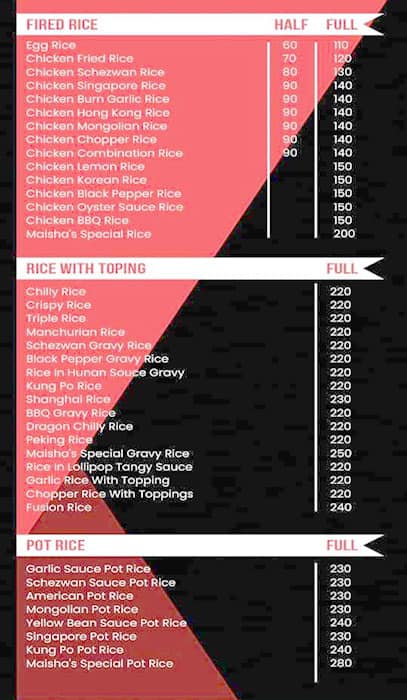 Menu of Maisha's Kitchen, Mumbra, Thane