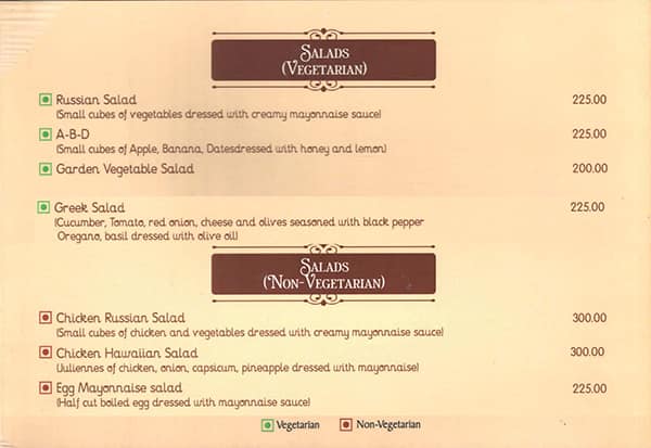 Menu of Sandesh The Prince, Doora, Mysore