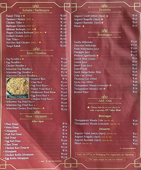 Menu at Dindigul Thalappakatti Restaurant, Chennai, 27