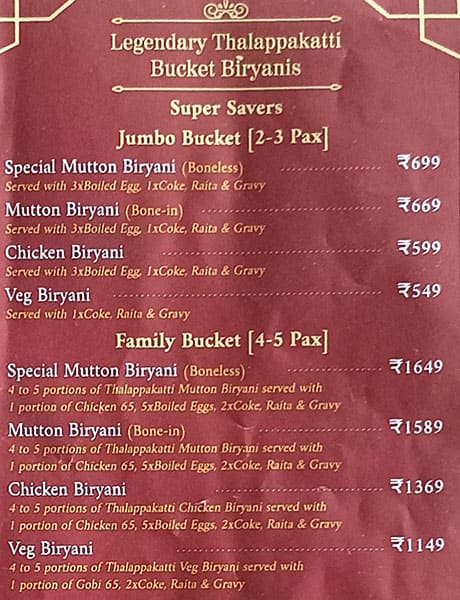 Menu at Dindigul Thalappakatti Restaurant, Chennai, 27