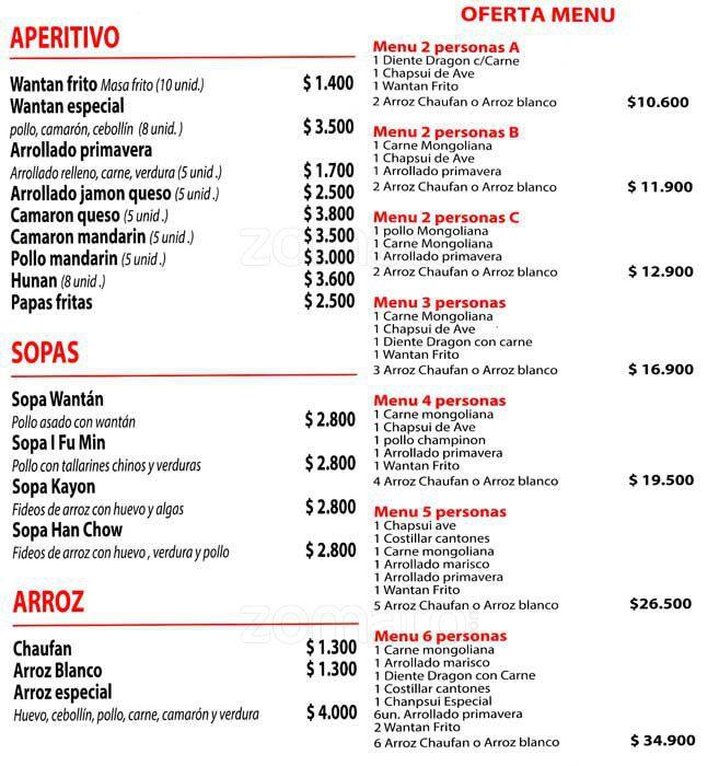 Kang Menu,Menú para Kang, Huechuraba, Santiago - Zomato Chile