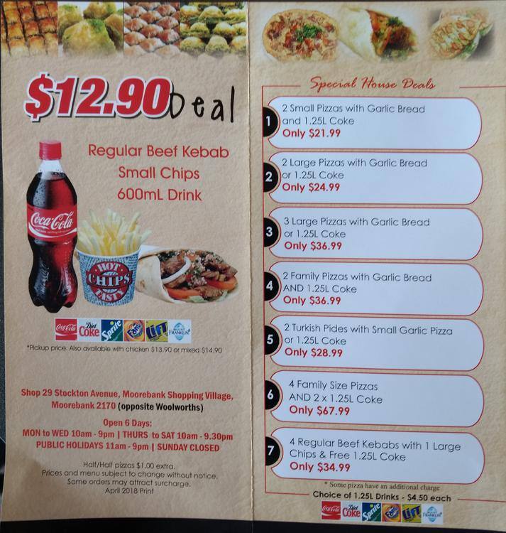 Menu at Moorebank Pizza & Kebab House pizzeria, Moorebank, 29/42 ...
