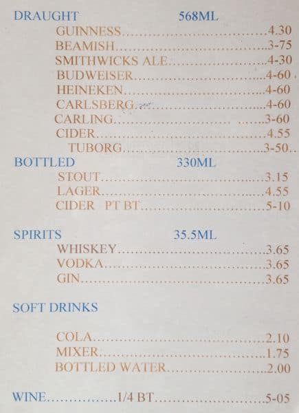 Menu at The Central pub & bar, Balbriggan