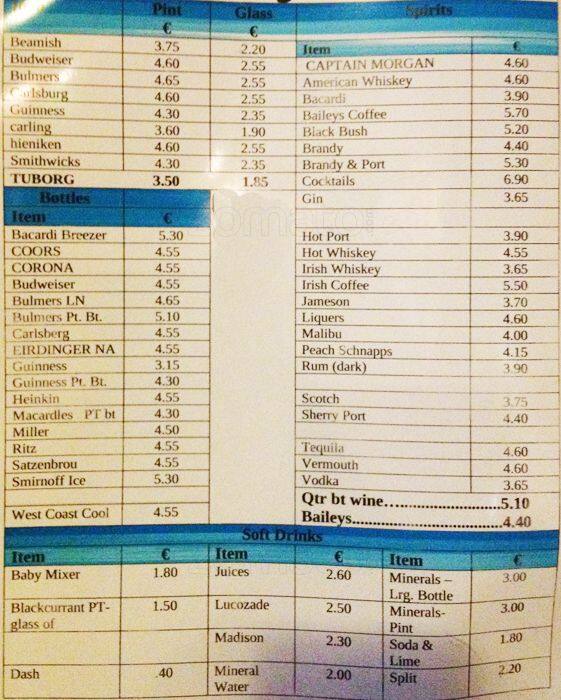 Menu at The Central pub & bar, Balbriggan
