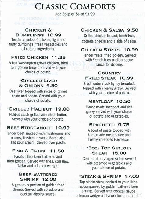 Menu at Harvester Restaurant, Gig Harbor