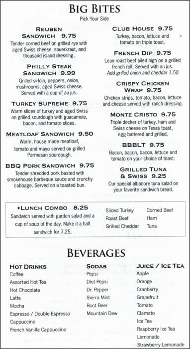 Menu at Harvester Restaurant, Gig Harbor