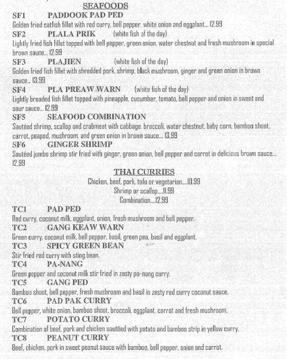 Menu at Thai Village restaurant, Tulsa, S Lewis Ave E