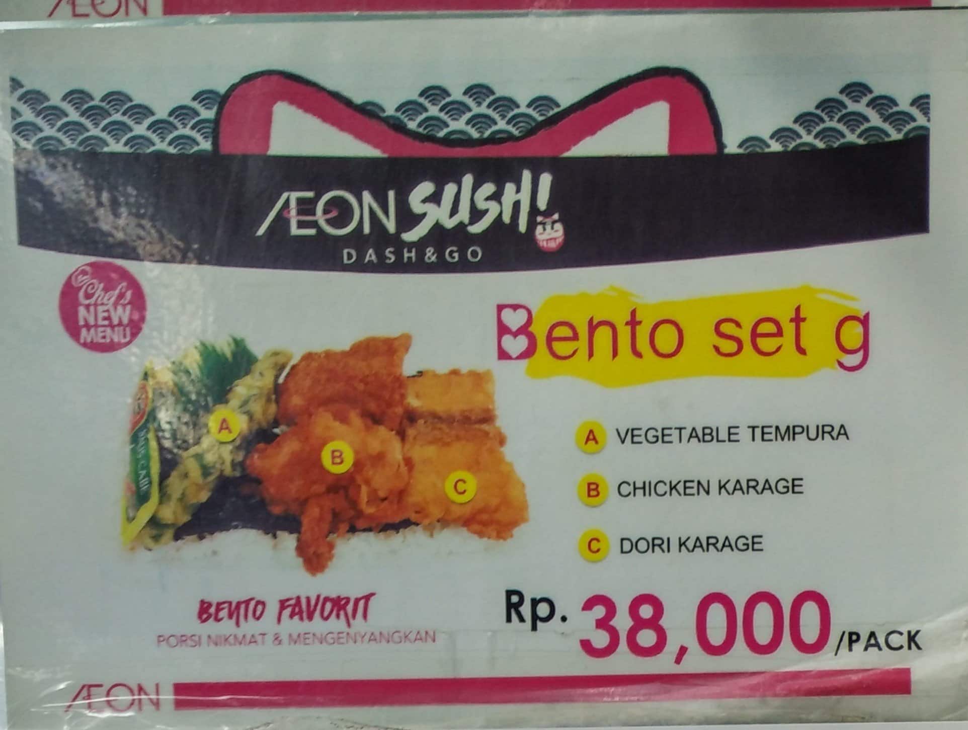 Menu at AEON Sushi Dash & Go restaurant, Central Jakarta, fX Sudirman