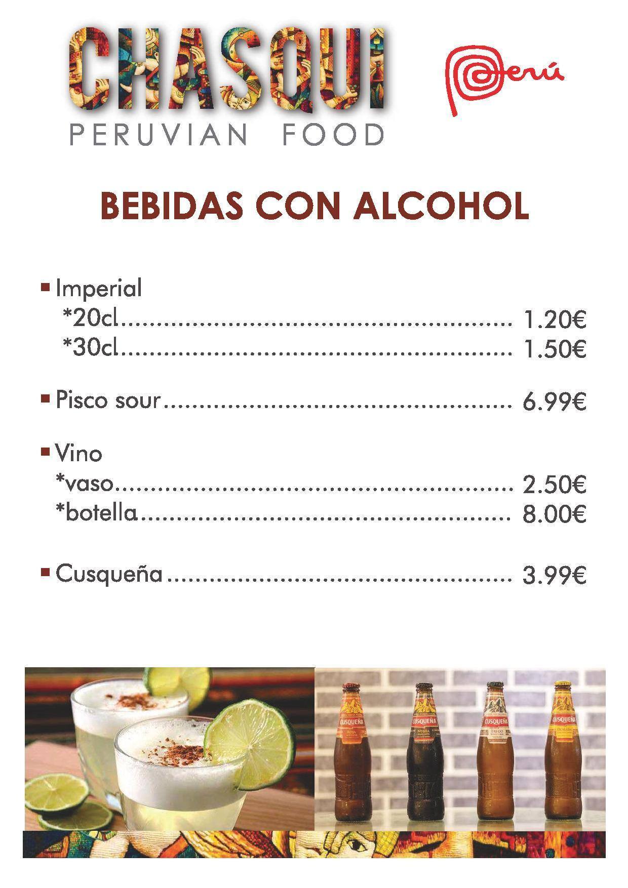 Menu at Chasqui Peruvian Food restaurant, Lisbon