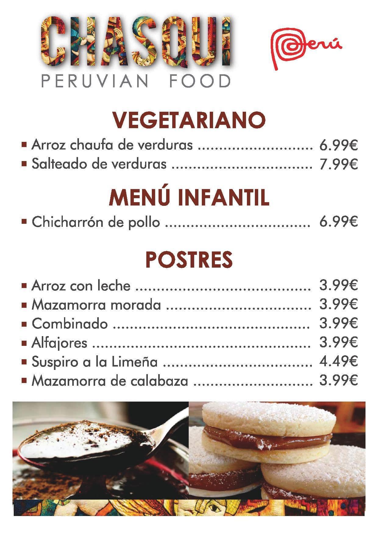 Menu at Chasqui Peruvian Food restaurant, Lisbon
